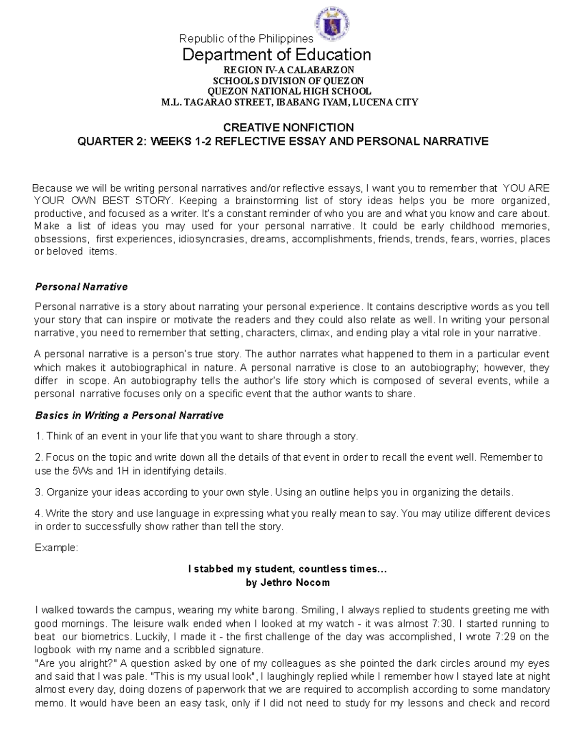 CNF Quarter 2 Weeks 1-2 Digital - Republic of the Philippines ...