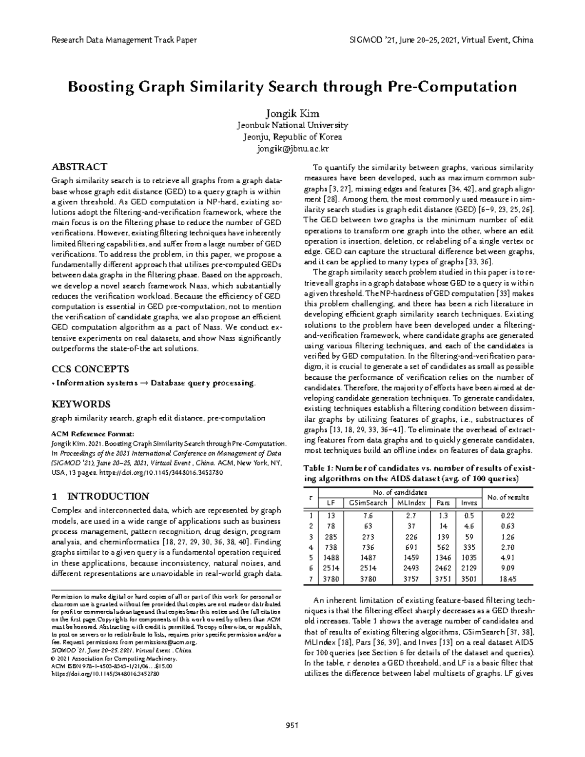 GED graph edit distance - Boosting Graph Similarity Search through Pre-Computation Jongik Kim ...