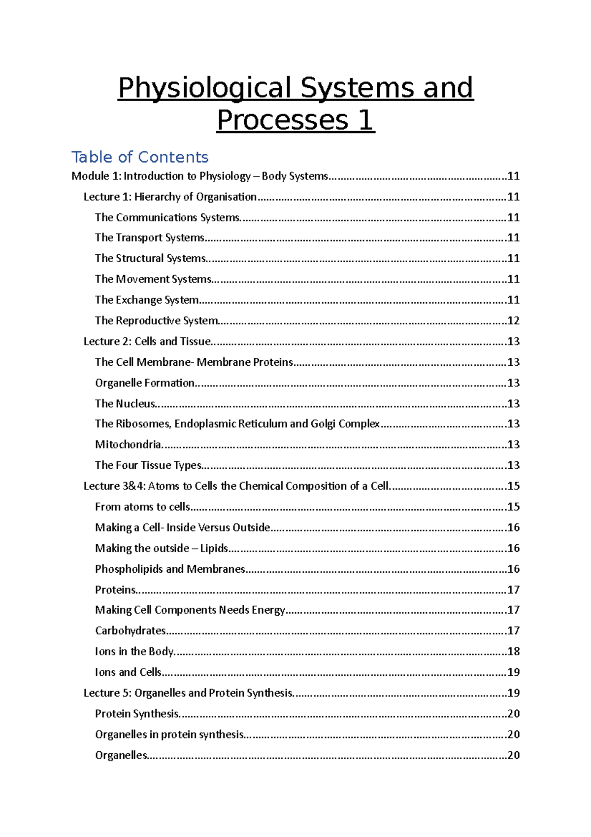 Physiological Systems and Processes 1 - Physiological Systems and ...