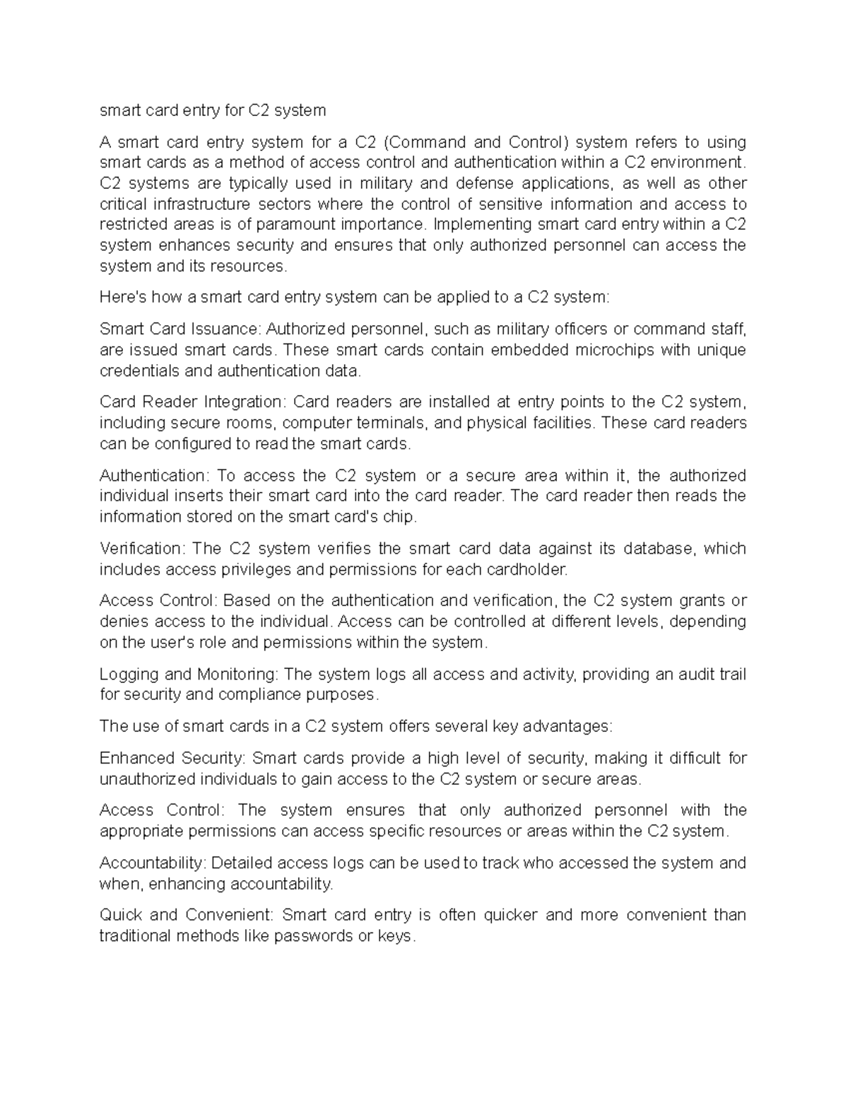 Introduction - Copy - Business - smart card entry for C2 system A smart ...