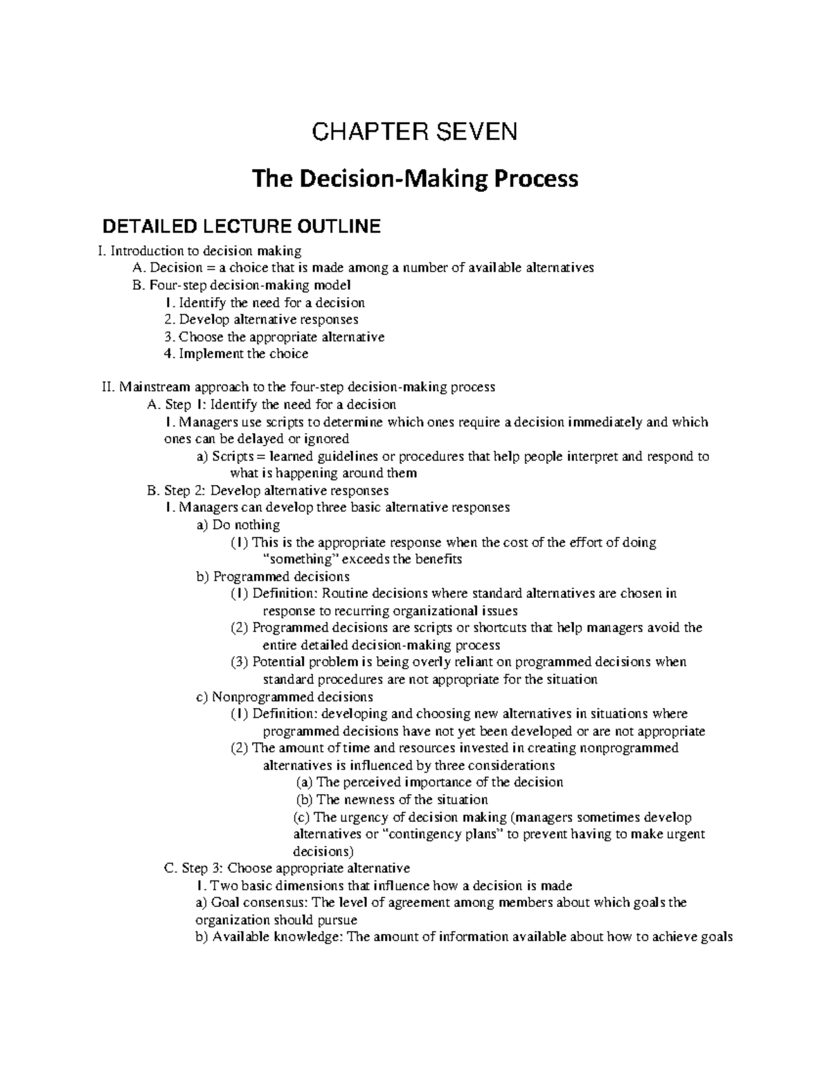 The Decision- Making Process, organization and management - CHAPTER ...