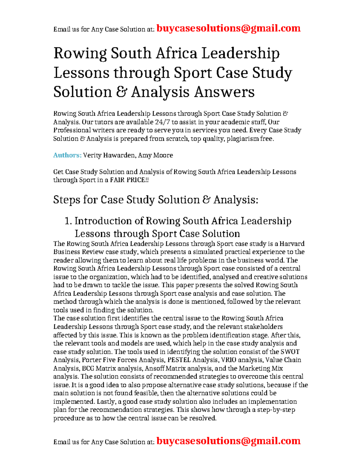 Case Solution Rowing South Africa Leadership Lessons through Sport ...