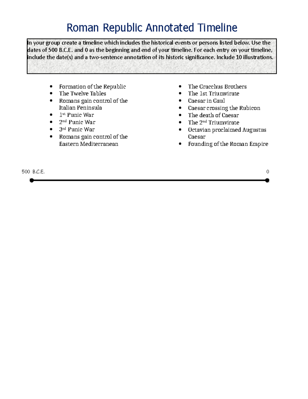 Roman Republic Timeline - In your group create a timeline which ...