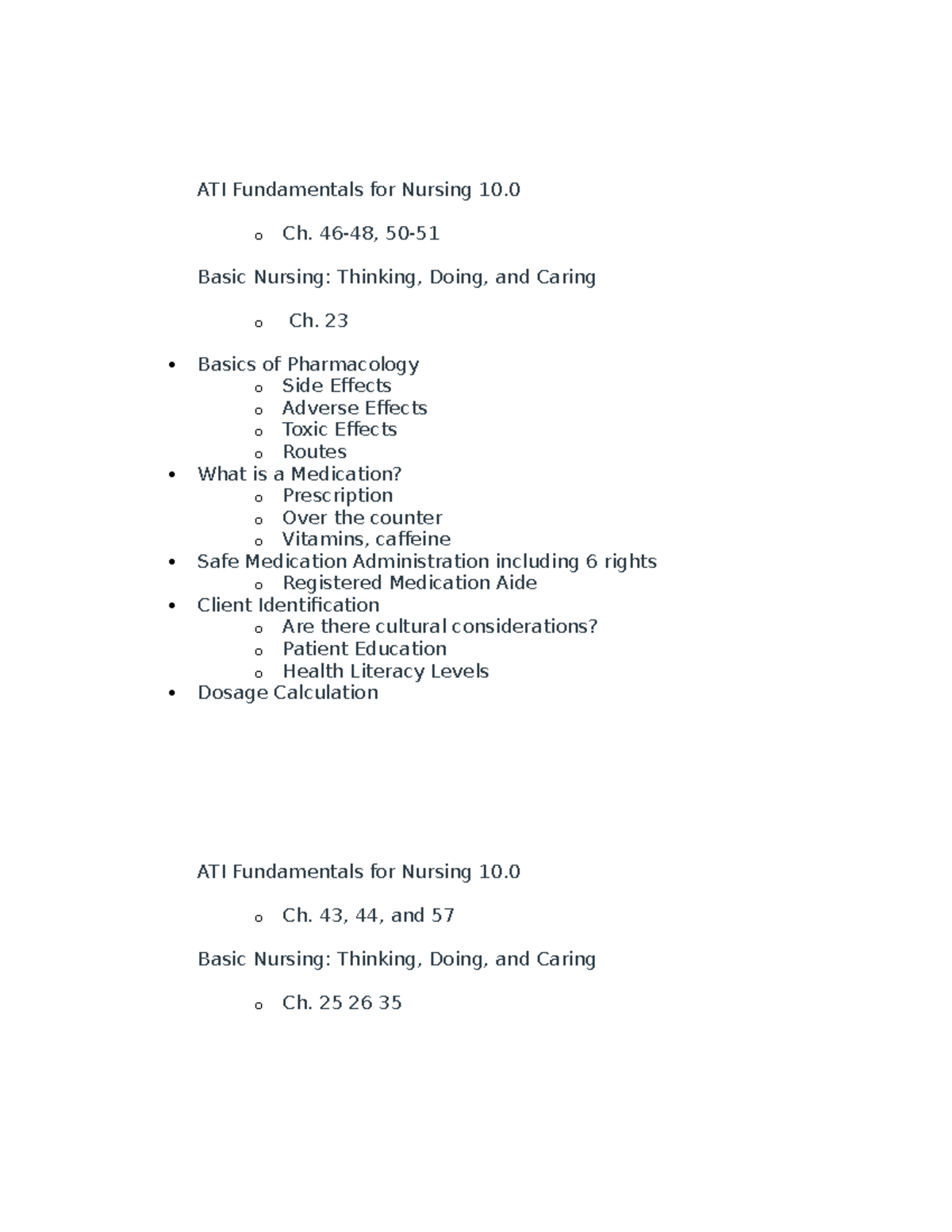 215 exam 5 - Notes - ATI Fundamentals for Nursing 10. o Ch. 46-48, 50 ...