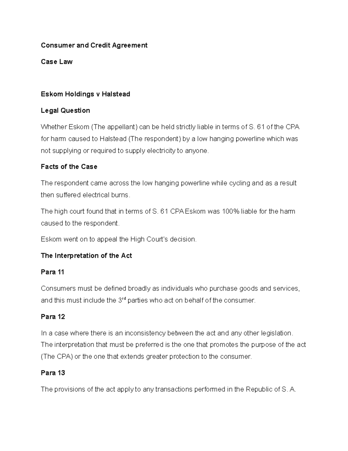 Consumer and Credit Agreement Cases - Consumer and Credit Agreement ...