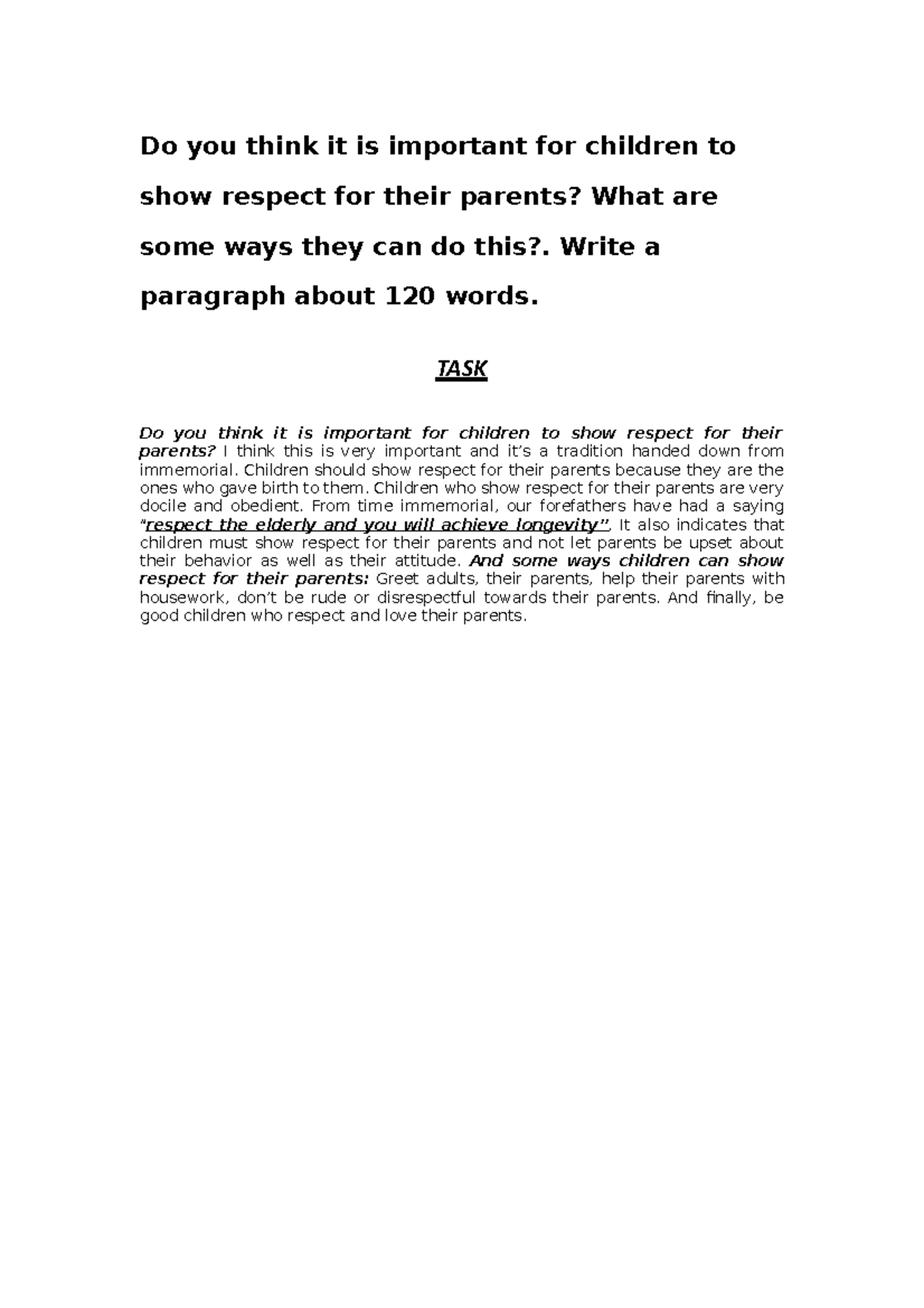 Writing Paragraph 2 homework... english language - Do you think it is ...