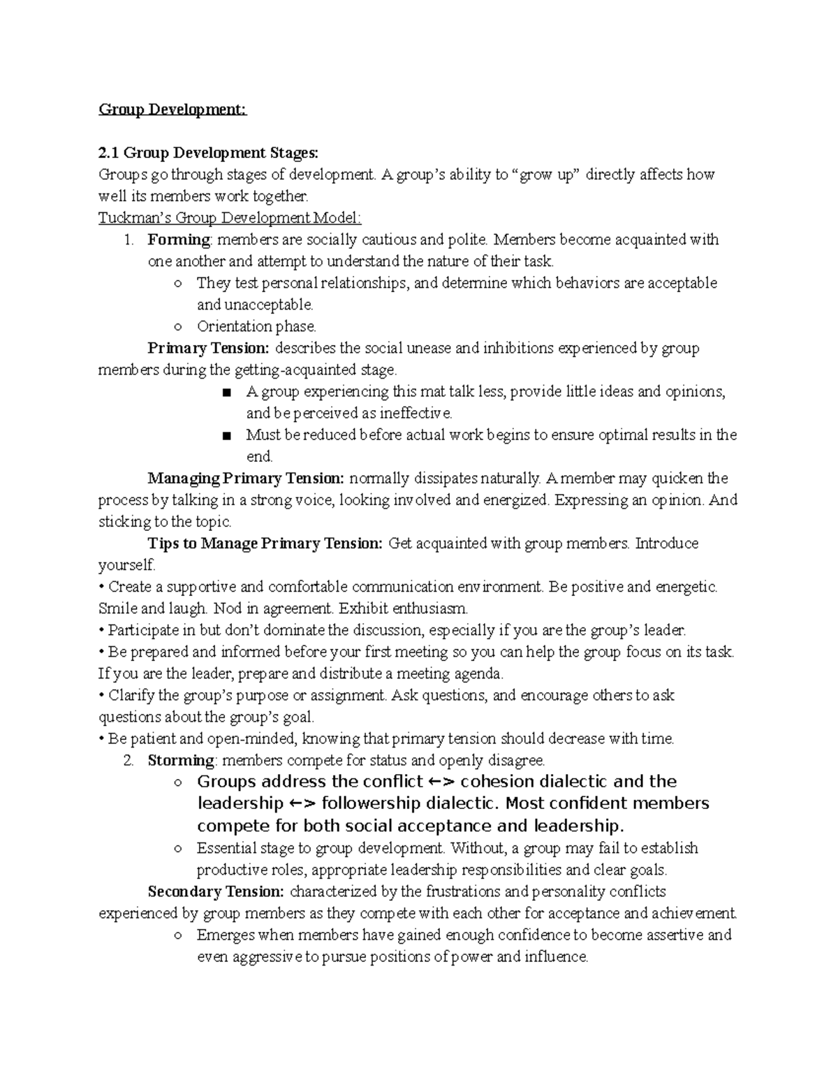 COMS 323 - Chapter 2 Notes - Group Development: 2 Group Development ...