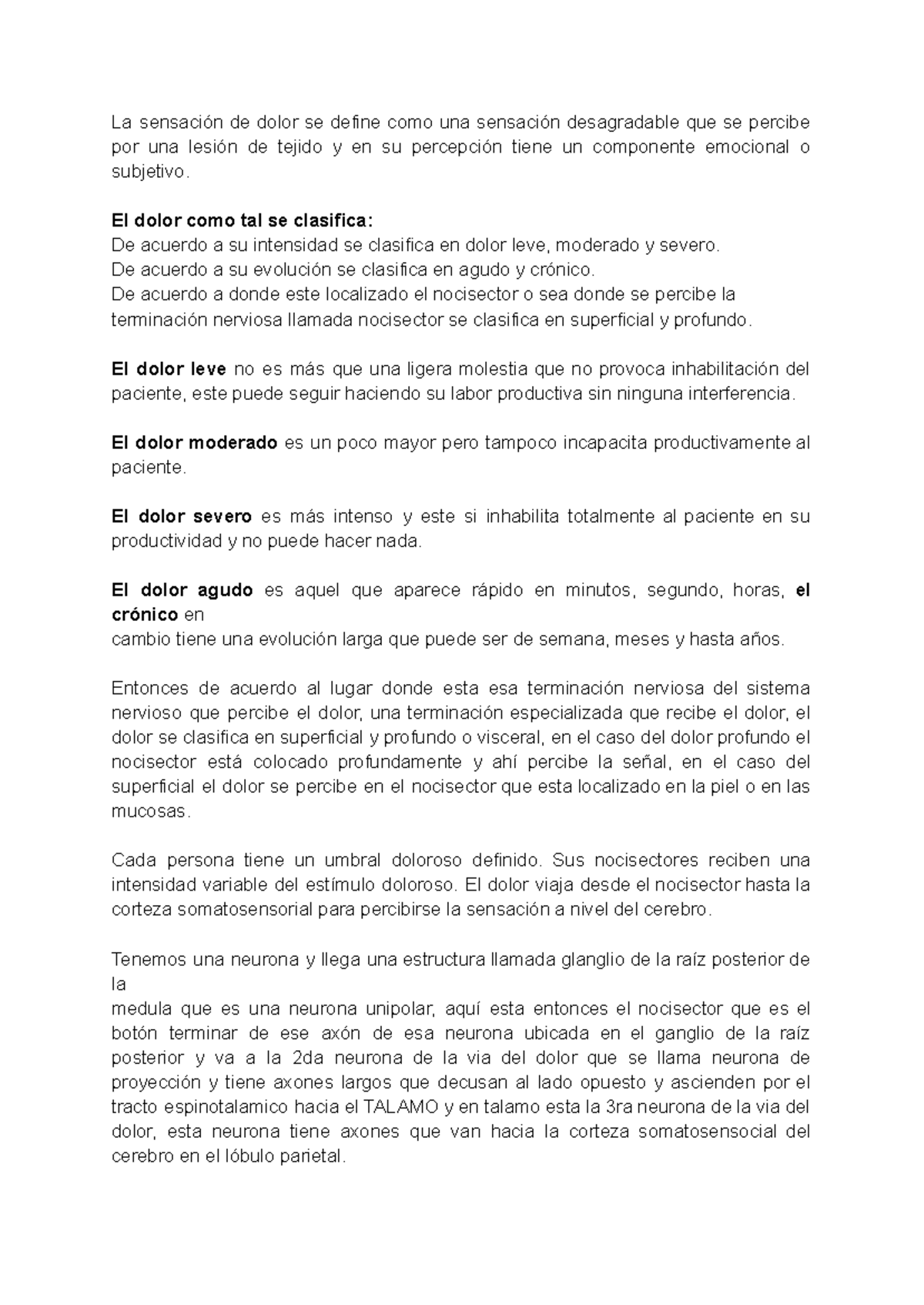 Fisiopatología del dolor - La sensación de dolor se define como una ...