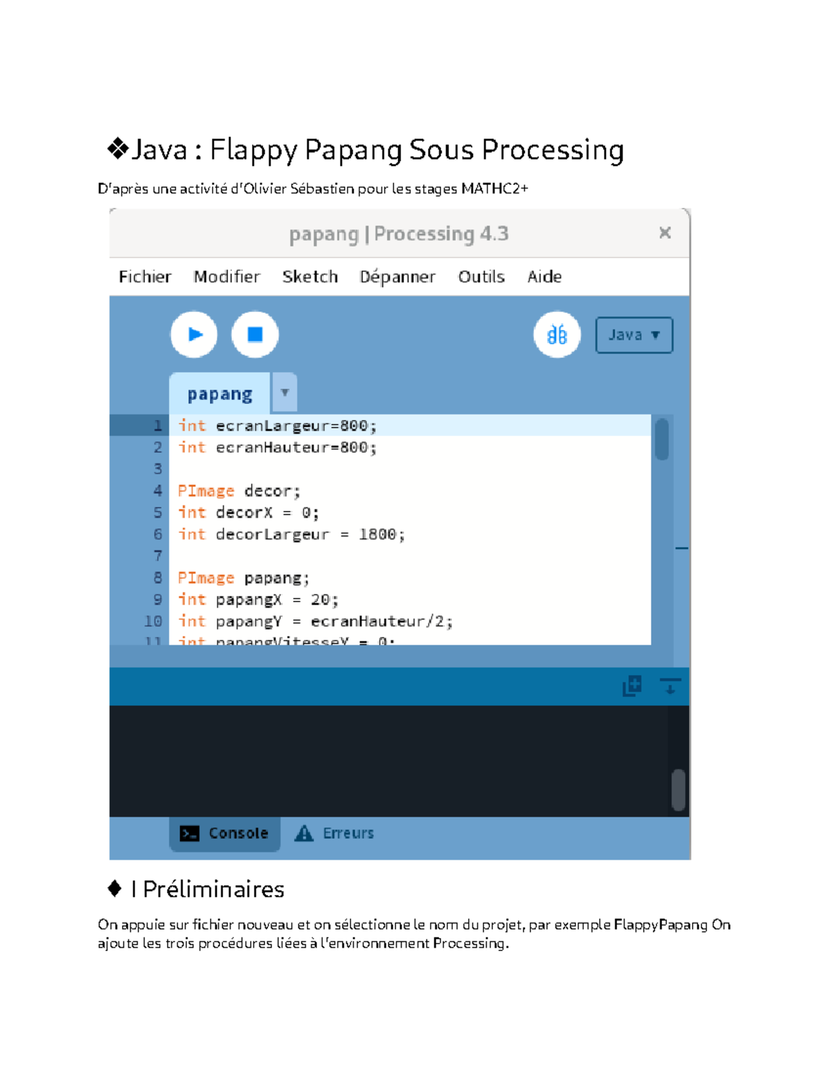 Jeu en langage Java - Java : Flappy Papang Sous Processing D'après une ...