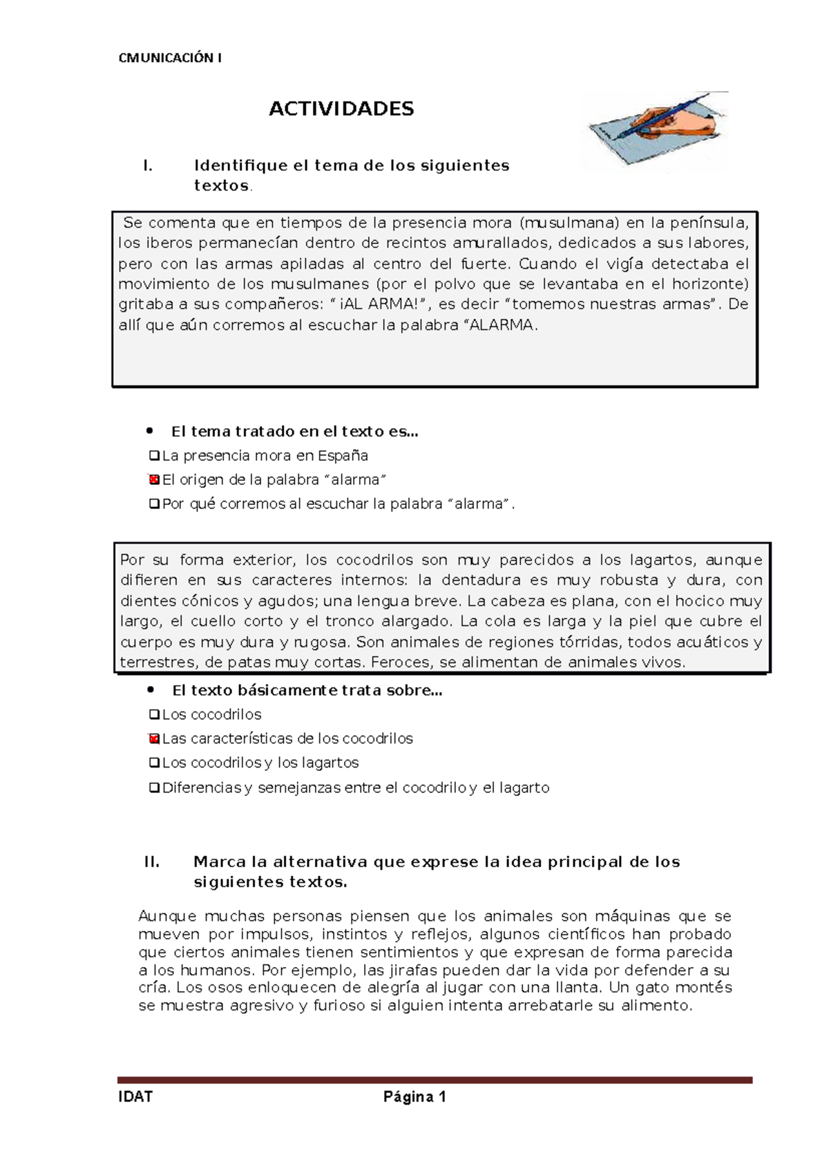Tarea Sesión 2 Oficial - .-. - ACTIVIDADES I. Identifique el tema de ...