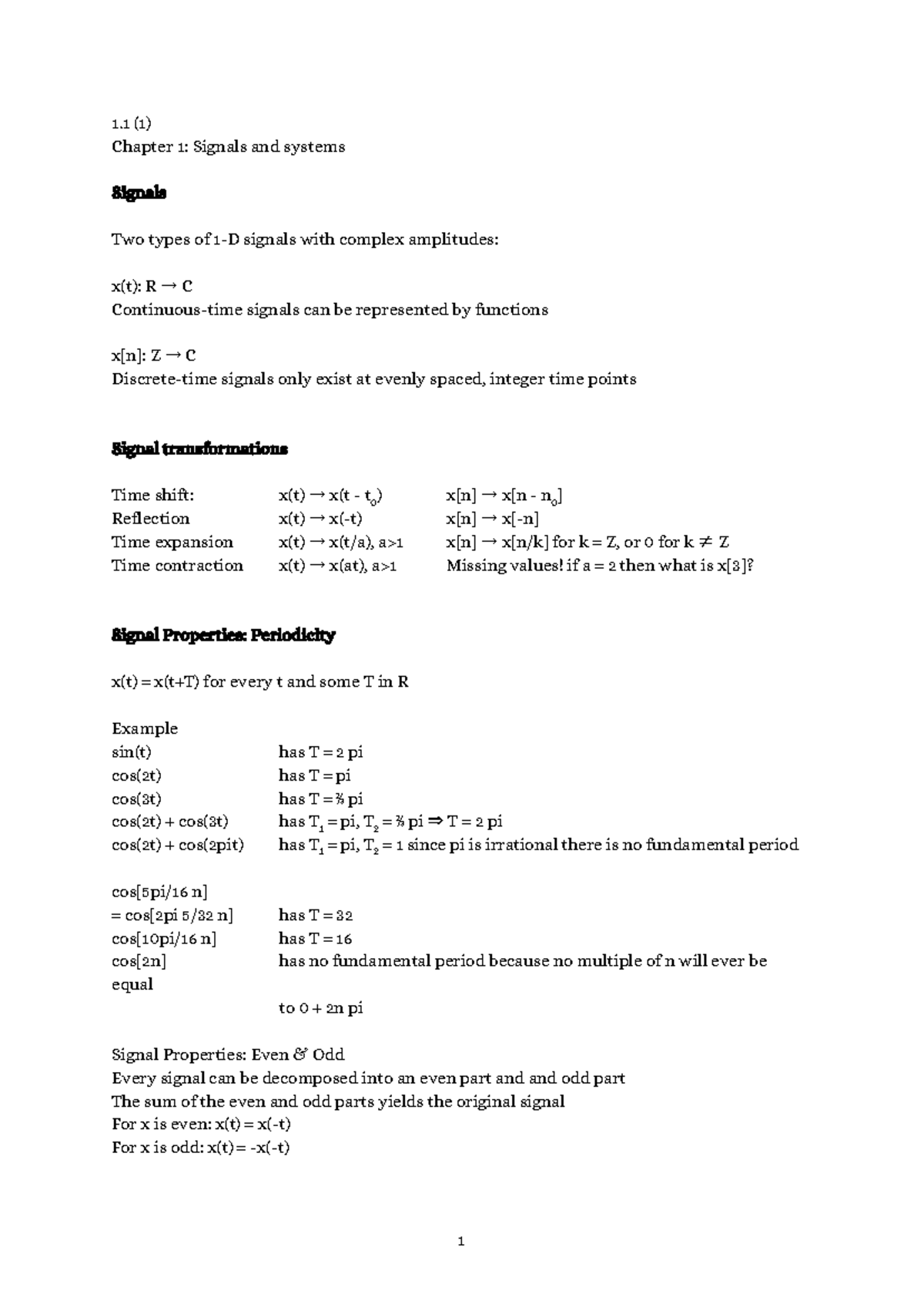 Signals and Systems - Samenvatting Systemen en signalen - 1 (1) Chapter 1: Signals and systems ...