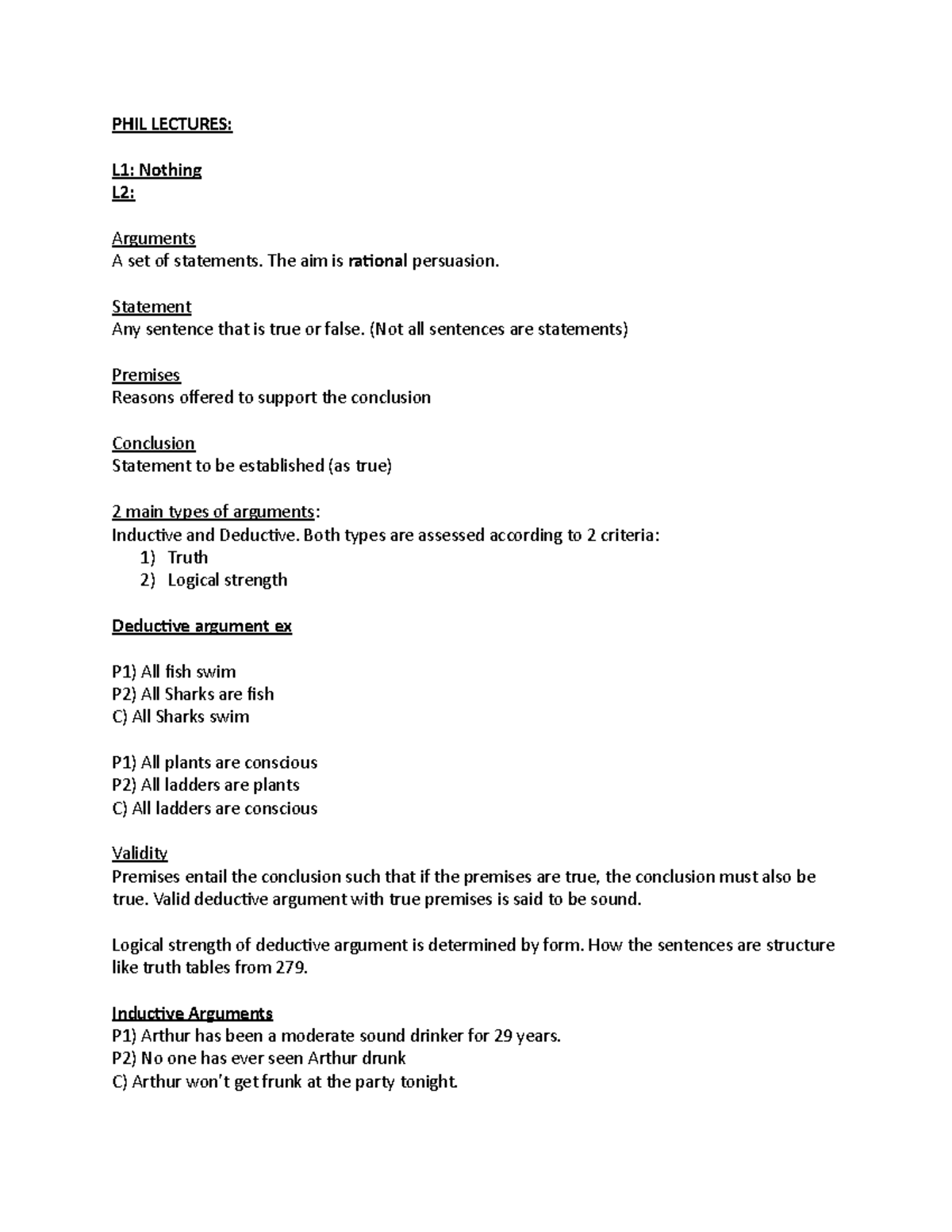 Phil Lectures Lecture Notes 1 4 Phil Lectures L1 Nothing L2 Arguments A Set Of Statements