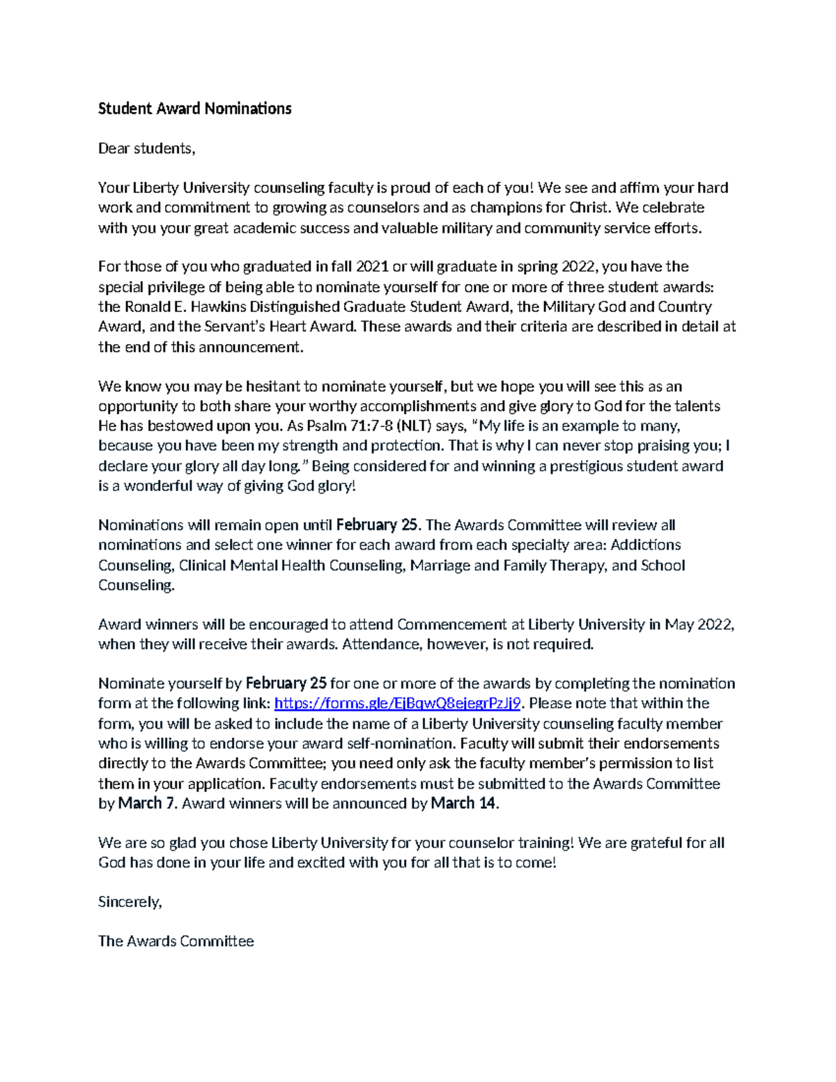 Student Award Nominations - We celebrate with you your great academic ...