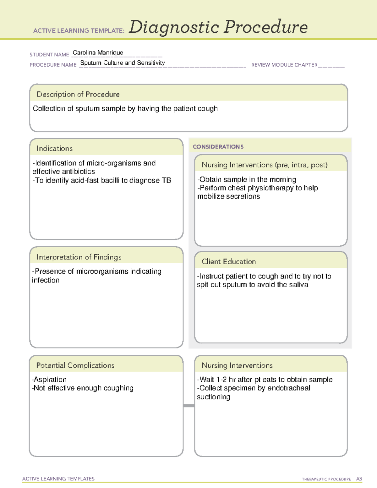 Sputum collection - Assignment - ACTIVE LEARNING TEMPLATES TherapeuTic ...