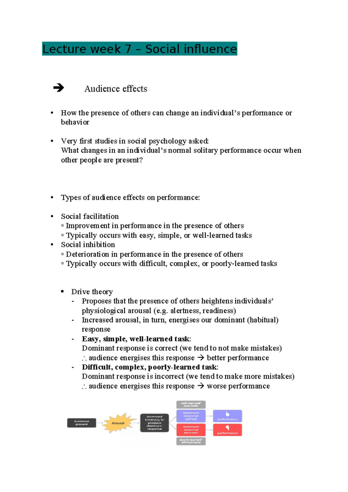 Lecture 6 - Lecture week 7 – Social influence Audience effects How the ...