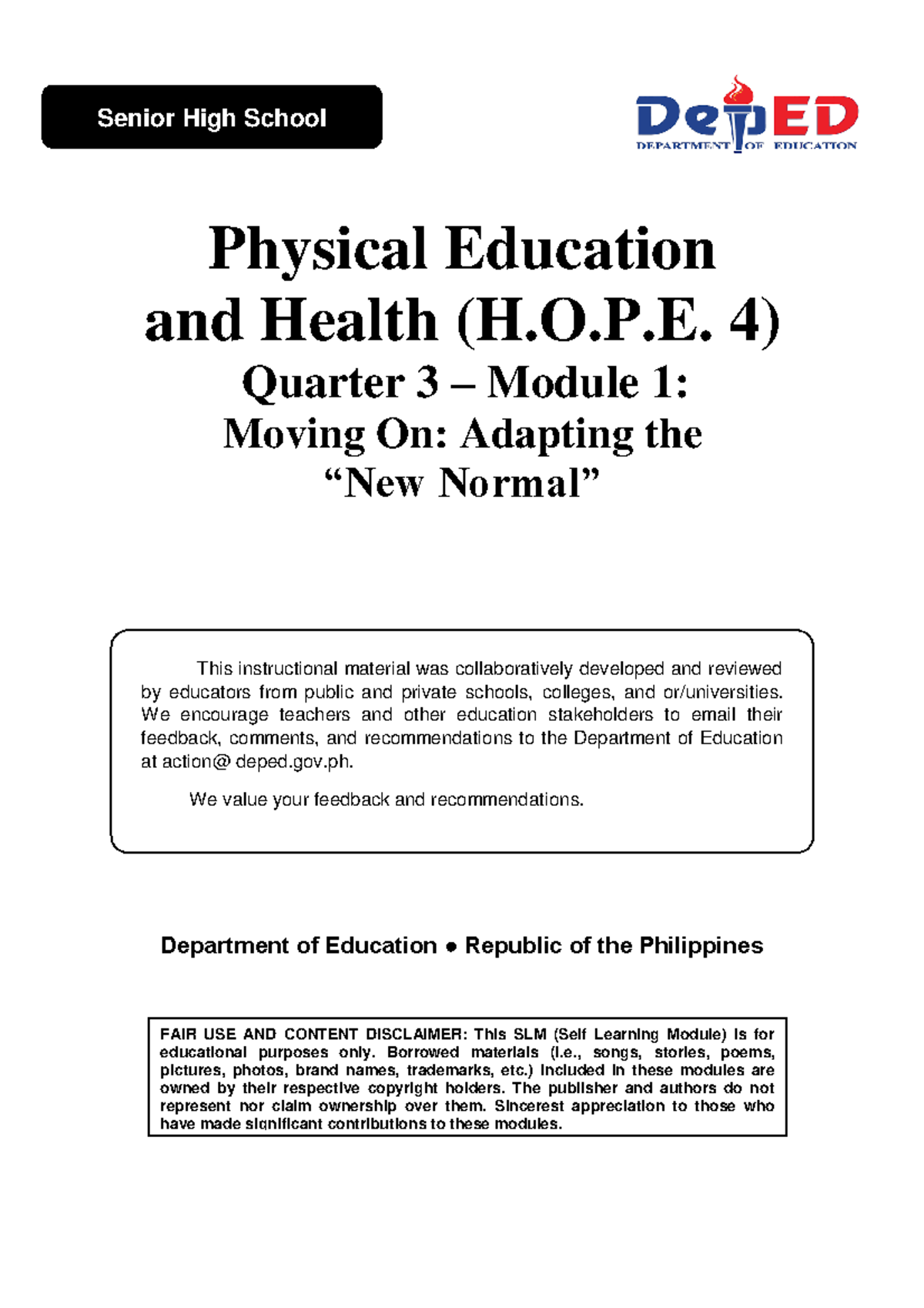 PE 4 Q3 M1-M2 - pe module - Physical Education and Health (H.O.P. 4 ...
