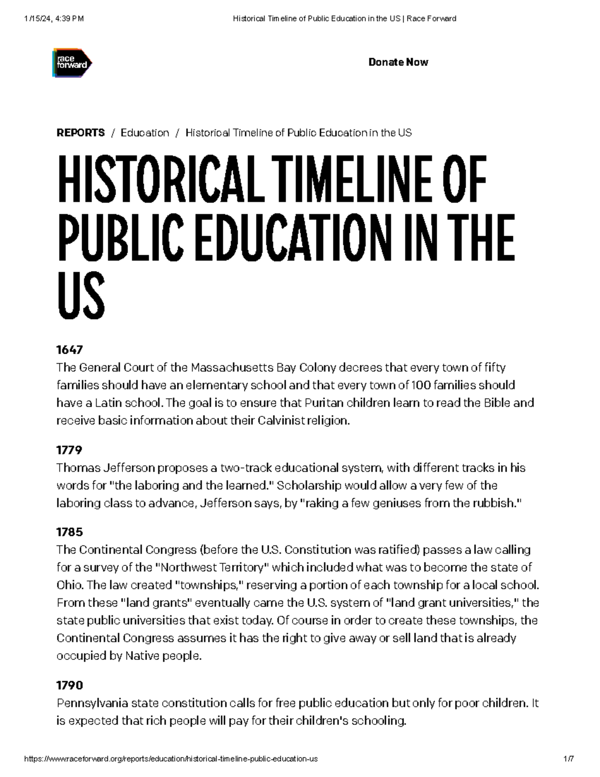 Historical Timeline of Public Education in the US Race Forward ...