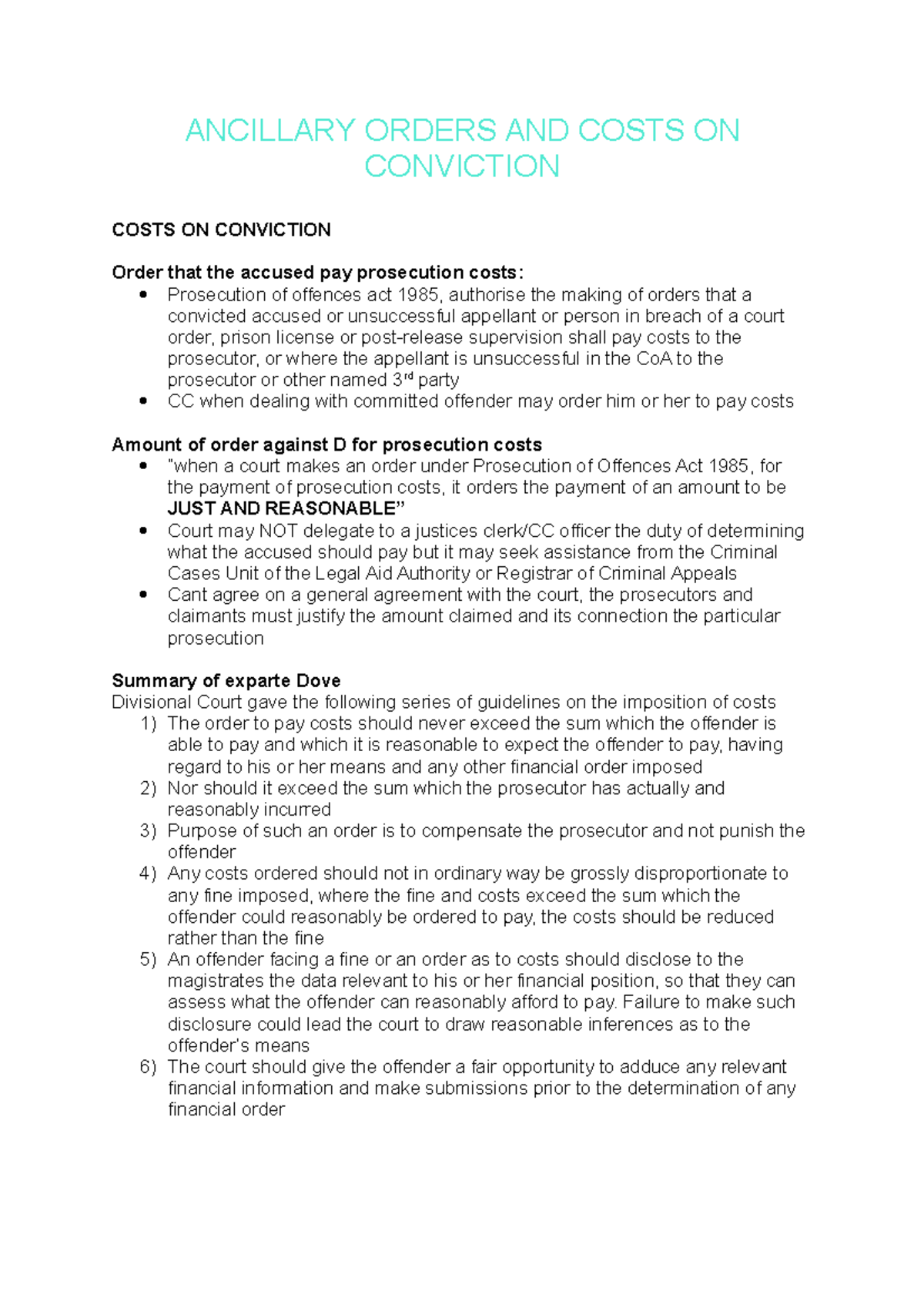 Ancillary Orders AND Costs ON Conviction - Crim001 - BPP - Studocu
