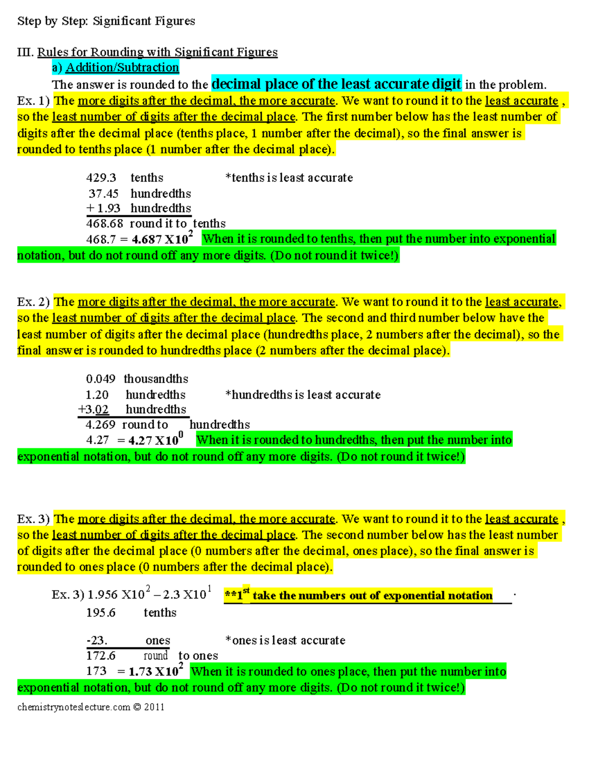 Sig Fig - Notes - Step by Step: Significant Figures III. Rules for ...