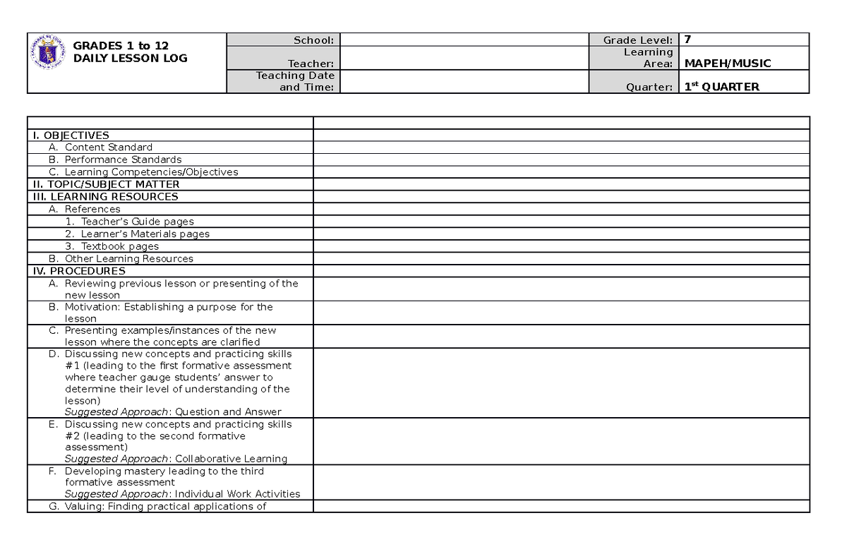Detailed Lesson PLAN EME - GRADES 1 to 12 DAILY LESSON LOG School ...