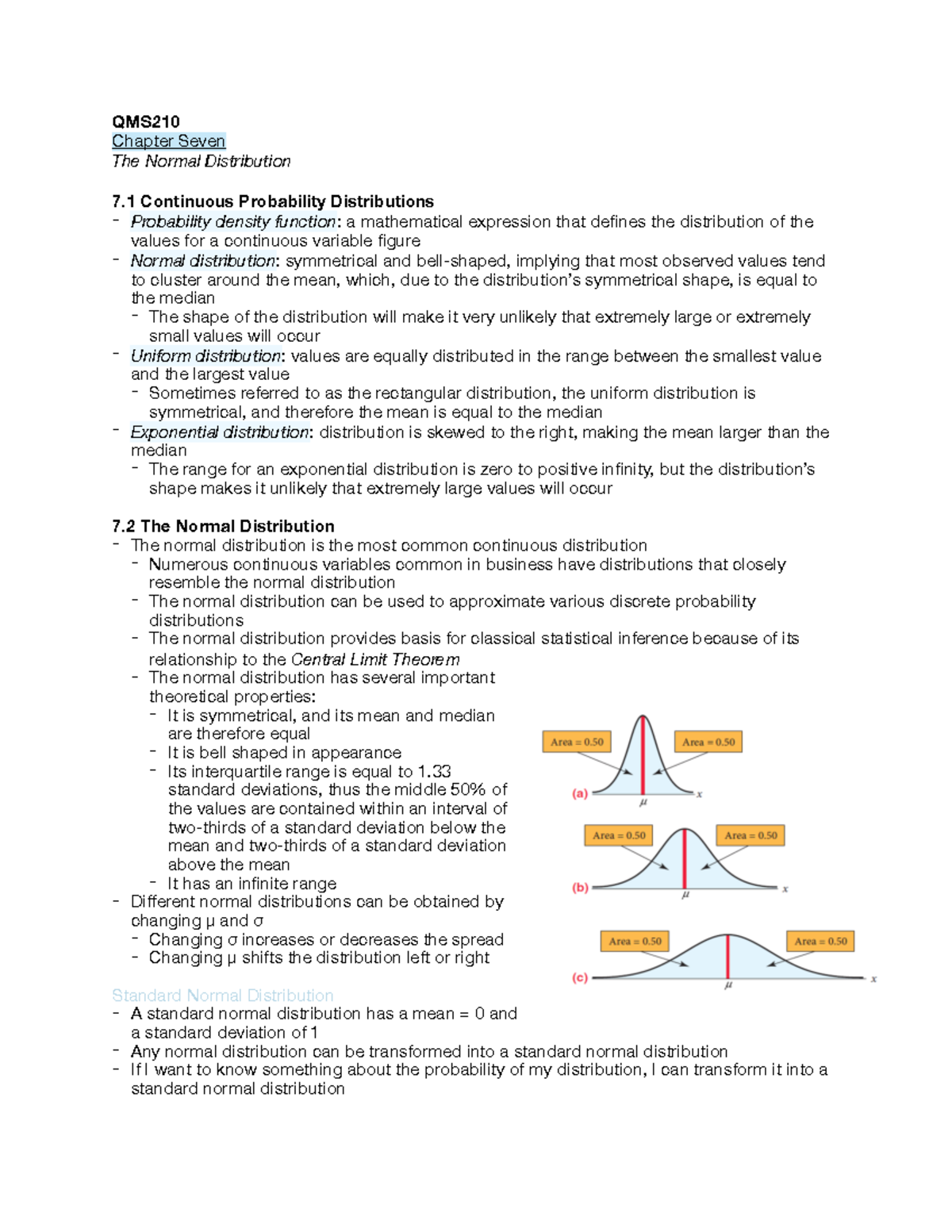QMS210 Week 4 - the normal distribution - QMS Chapter Seven The Normal ...