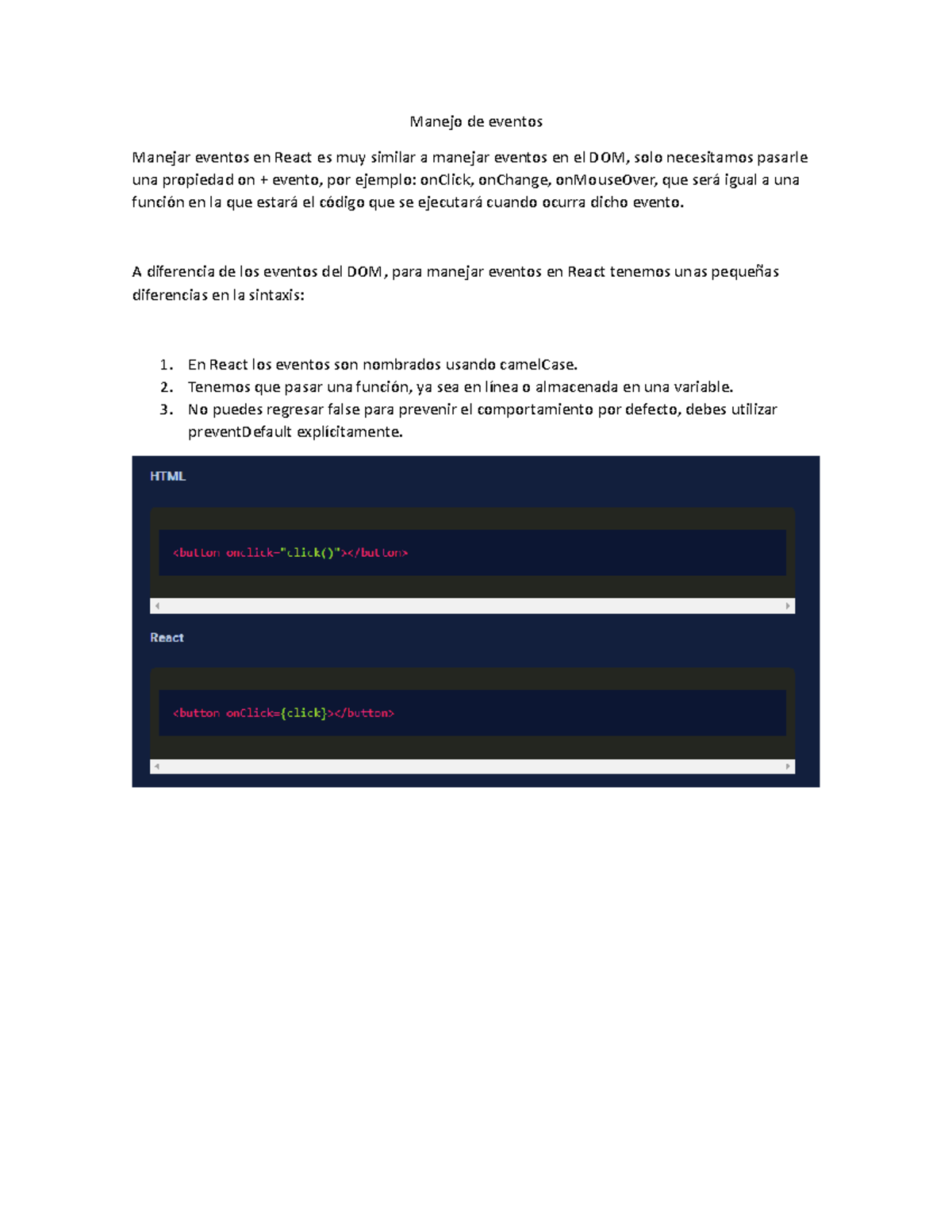 Manejo de eventos - sss - Manejo de eventos Manejar eventos en React es muy similar a manejar ...