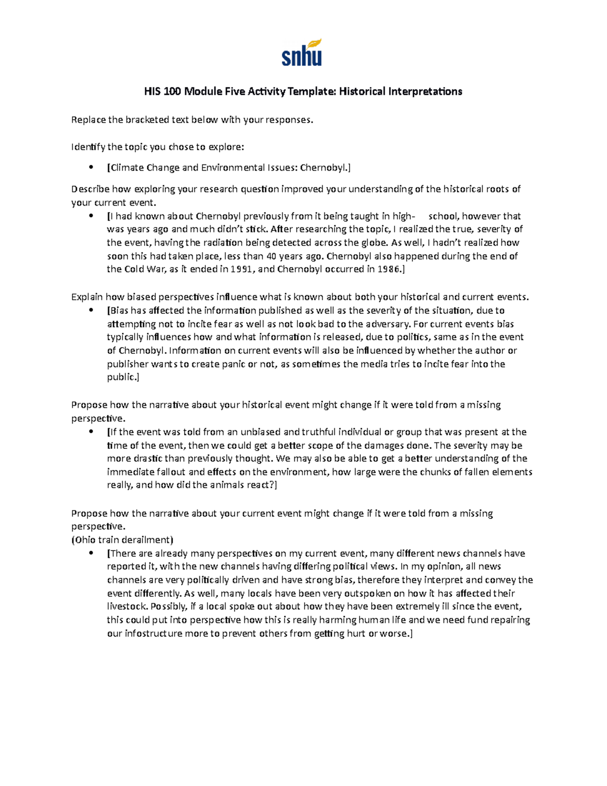 HIS 100 Module Five Activity Template - Identify the topic you chose to ...
