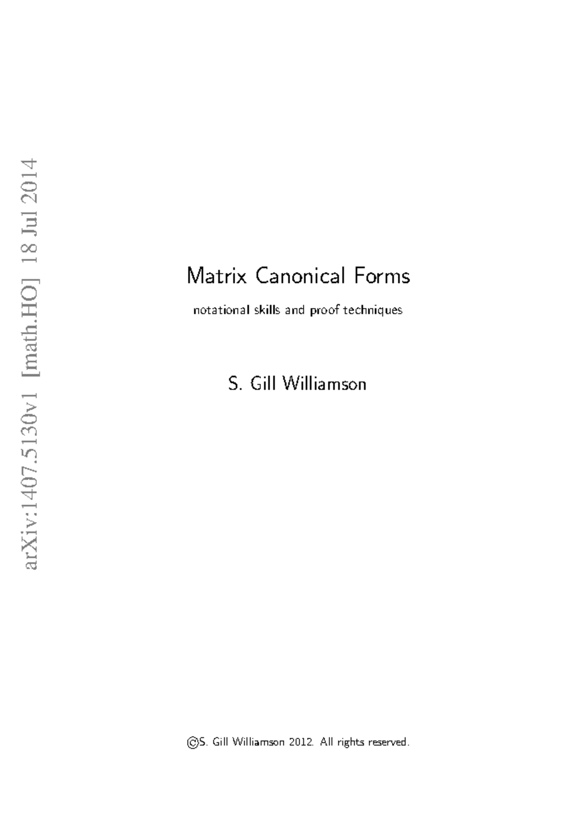 Matrix Lecture - Matrix Canonical Forms notational skills and proof ...