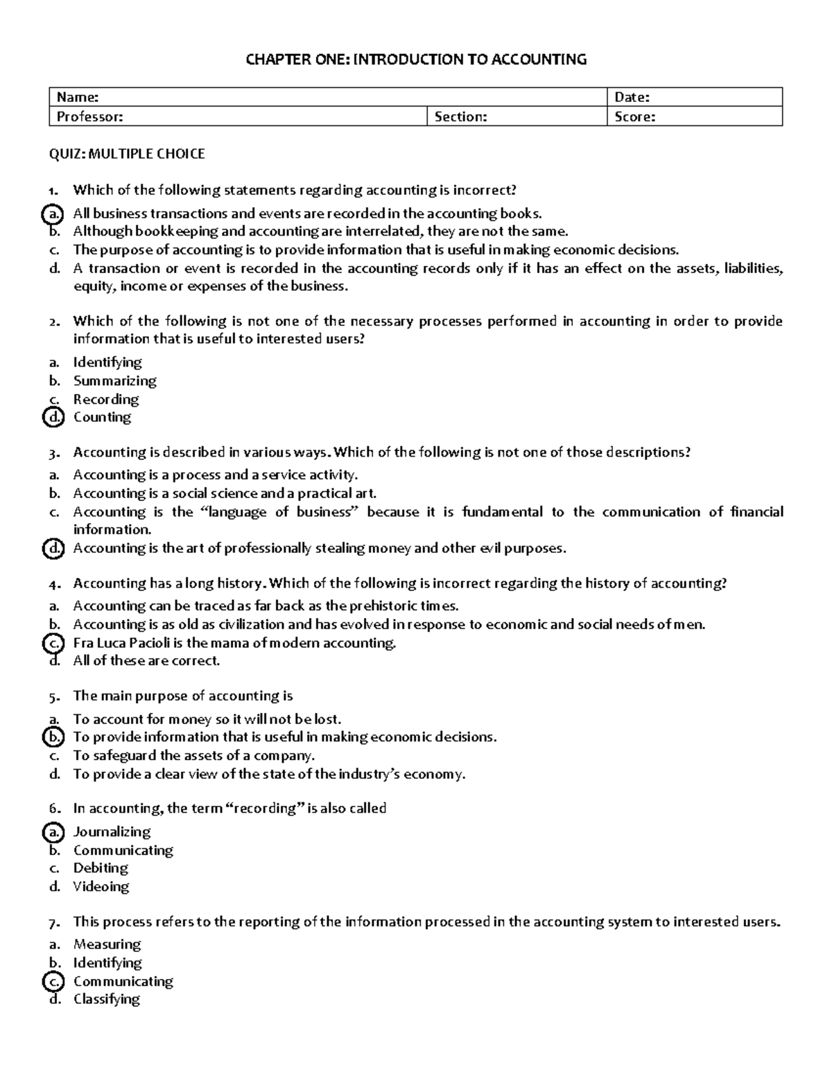 Financial Accounting and Reporting Activities - CHAPTER ONE ...