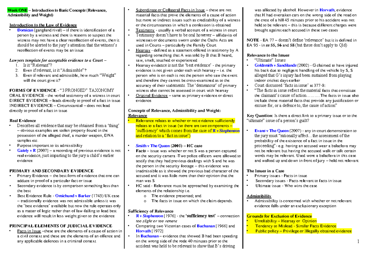 3007-sample - Introduction to the Law of Evidence - 1 Week ONE ...