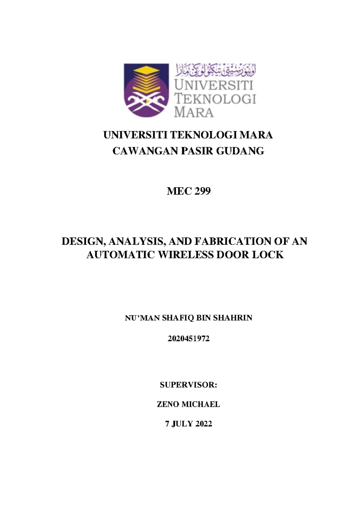 FYP Proposal JULY 2022 - UNIVERSITI TEKNOLOGI MARA CAWANGAN PASIR ...