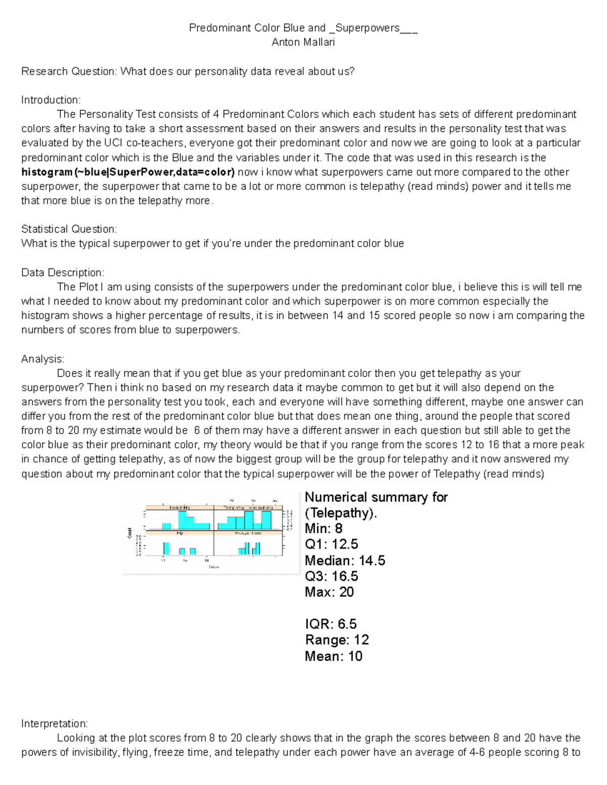 Freily Anton Mallari - Personality Colors Statistical Report ...