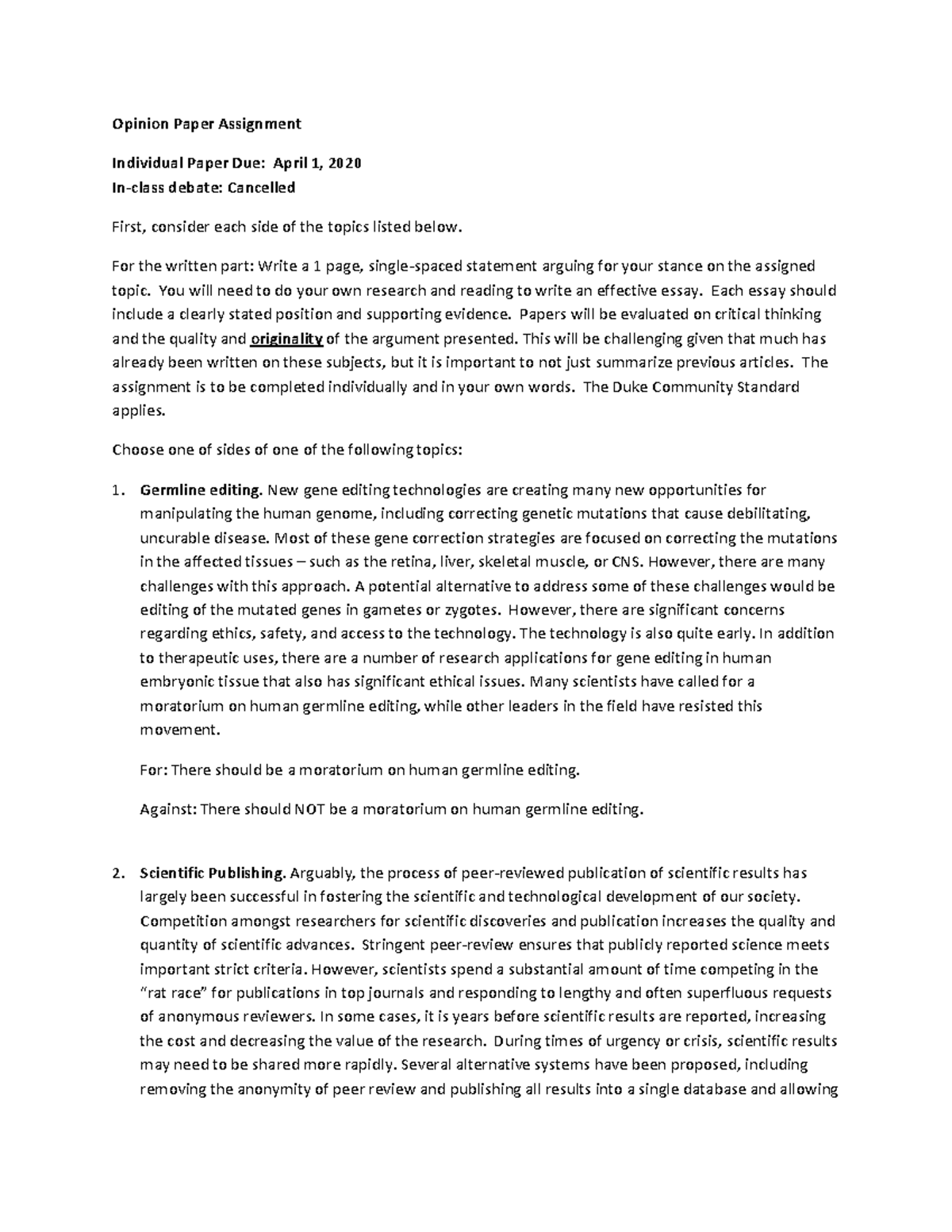 Opinion Paper Assignment - Opinion Paper Assignment Individual Paper ...