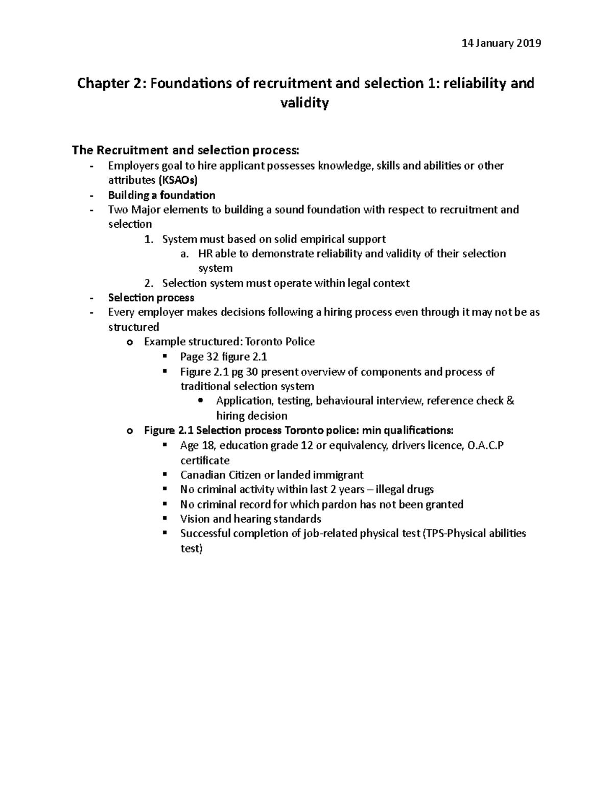 Class 2 - 14 January 2: Foundations of recruitment and selection 1 ...