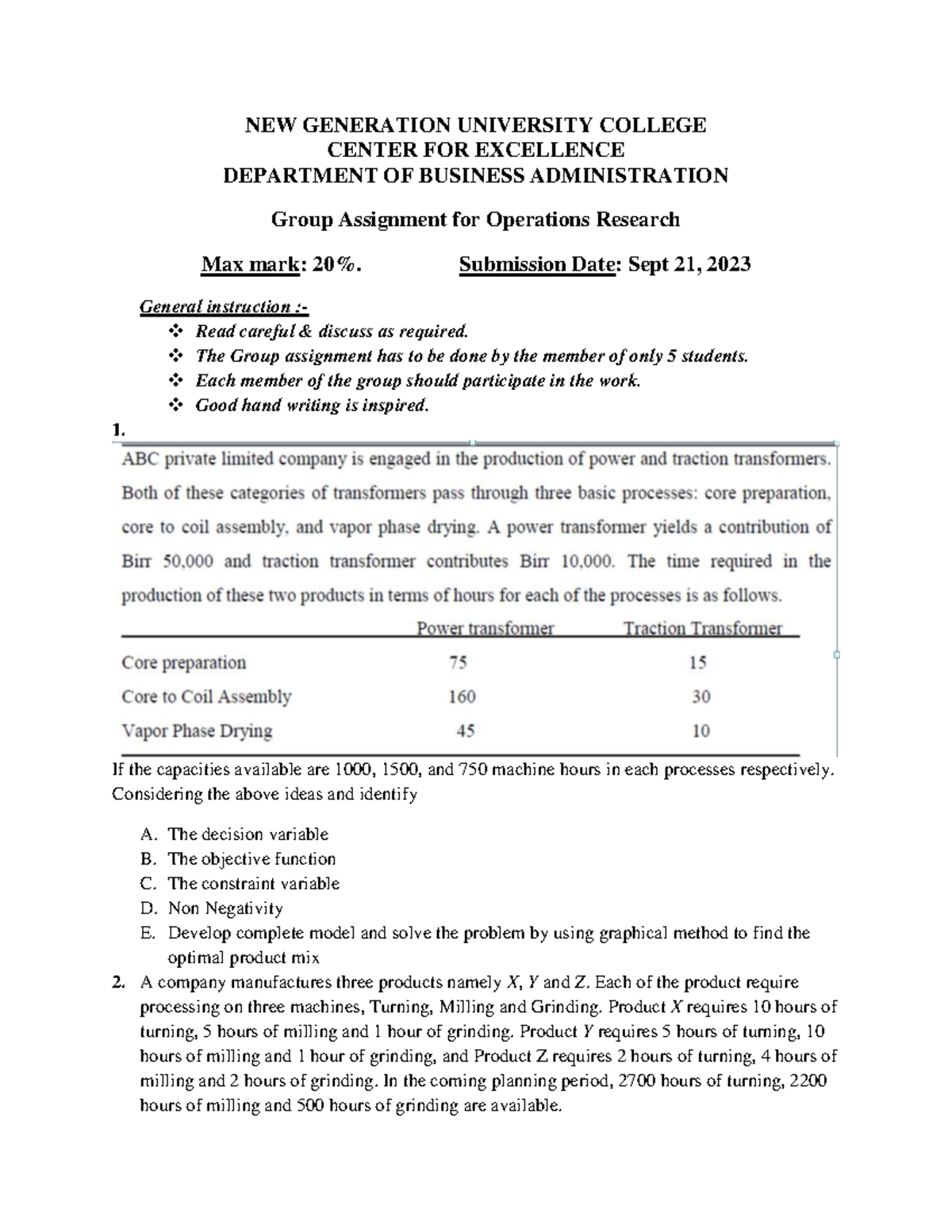 OR Group Assignm NGUC - NEW GENERATION UNIVERSITY COLLEGE CENTER FOR ...