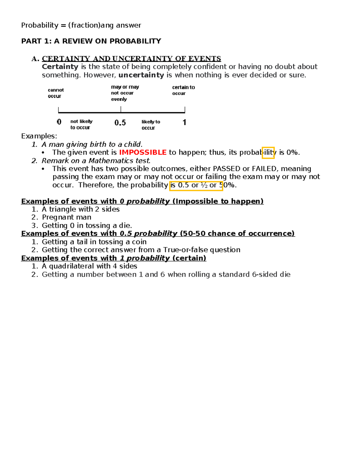 MATH - math - Probability = (fraction)ang answer PART 1: A REVIEW ON ...