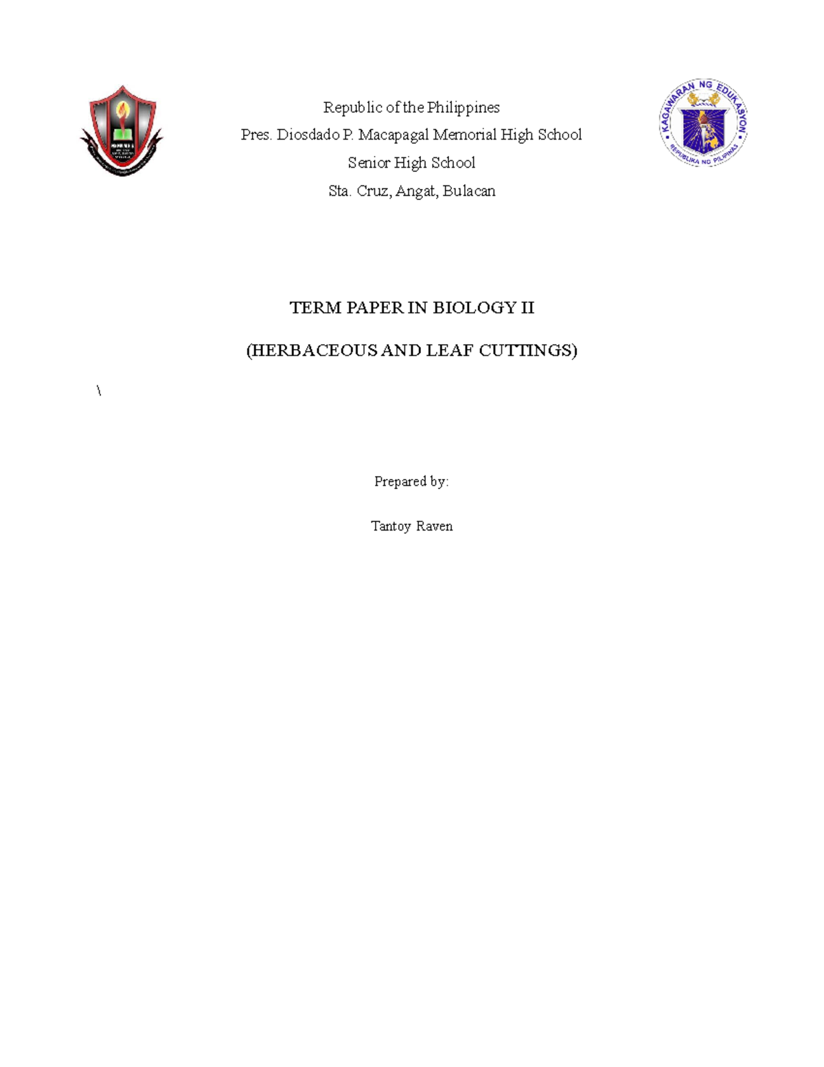 Term Paper Tantor Richards - Republic of the Philippines Pres. Diosdado ...