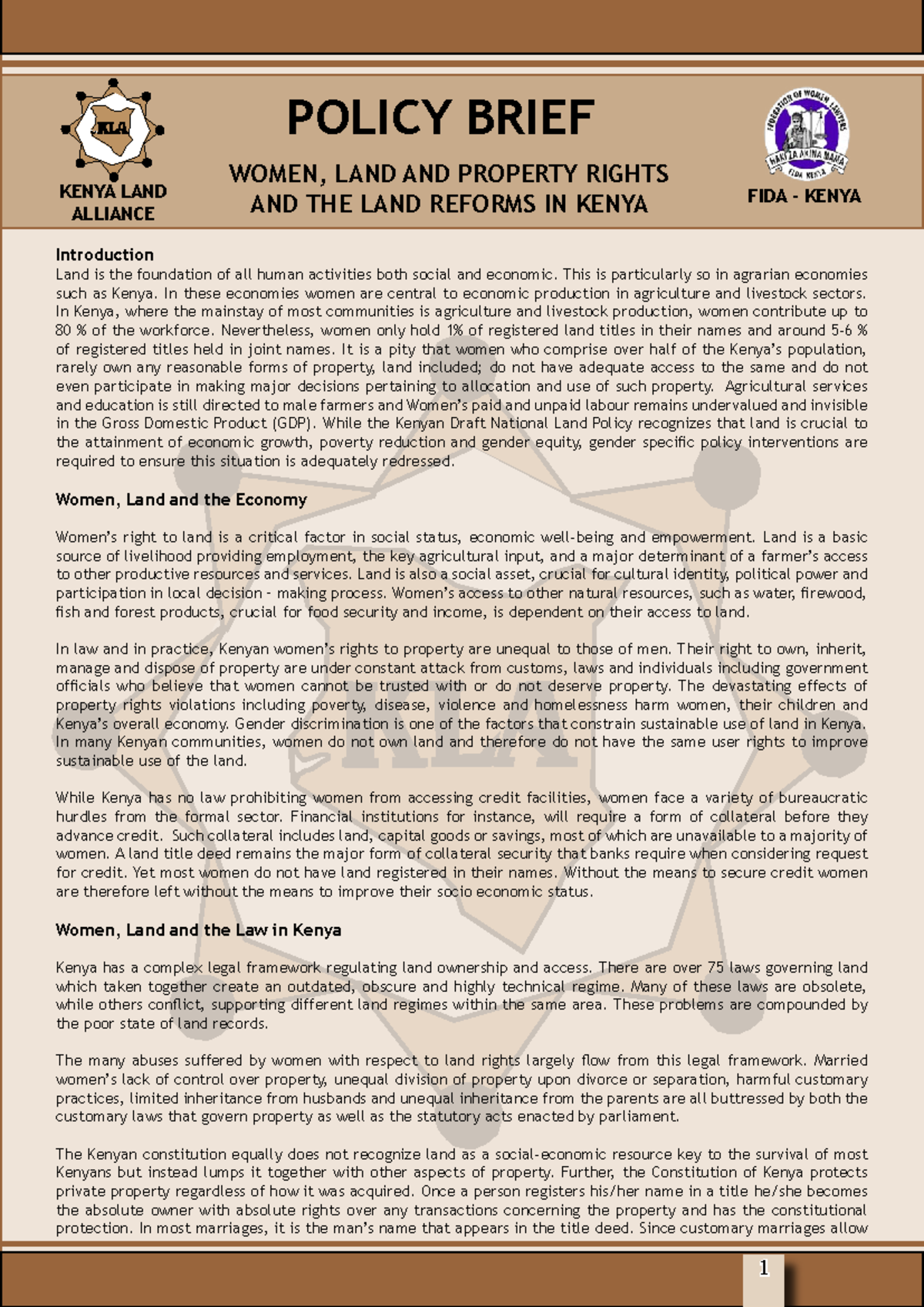 Kla women landandproperty brief - POLICY BRIEF WOMEN, LAND AND PROPERTY ...