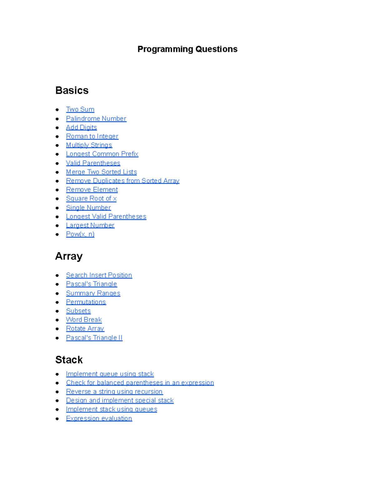 Coding Sheet For Placements Programming Questions Basics Two Sum