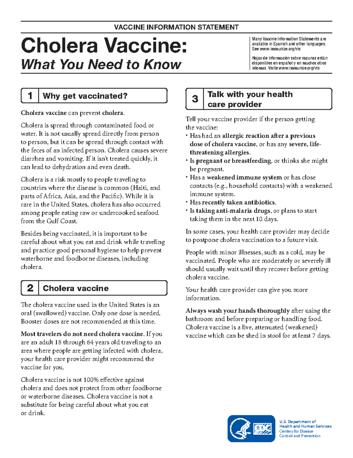 Cholera - cdc - VACCINE INFORMATION STATEMENT Many Vaccine Information ...