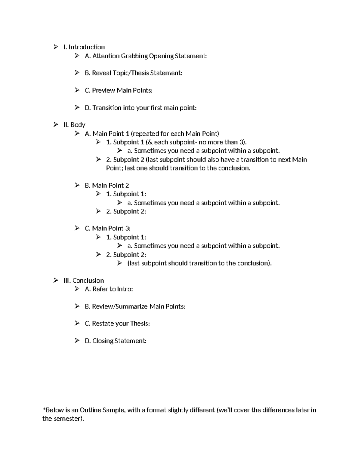 Oral Comm Outlines - I. Introduction A. Attention Grabbing Opening ...