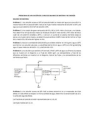 Problemas BME - Ejercicios para practica. - PROBLEMAS DE APLICACIÓN DEL CURSO DE BALANCE DE ...