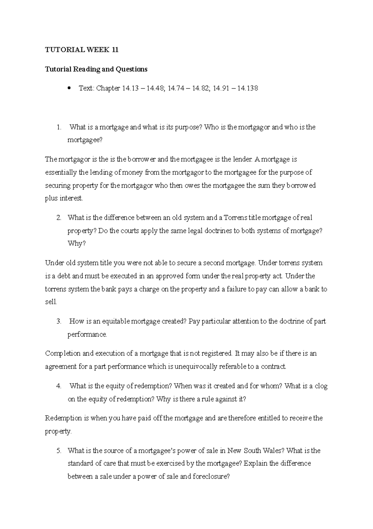 Tutorial Week 11 - TUTORIAL WEEK 11 Tutorial Reading and Questions Text ...