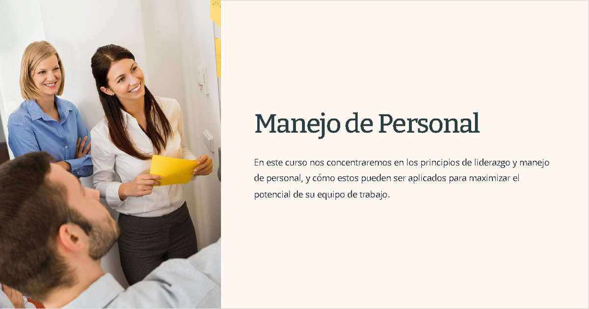 PDF Manejo DE Personal - tarea - Manejo de Personal En este curso nos ...