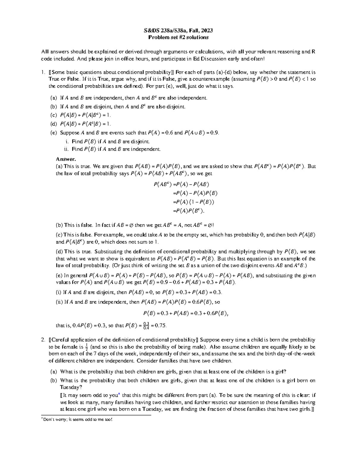 Pset 2 Solutions Pset 2 Sandds 238a 538a Fall 2023 Problem Set 2 Solutions All Answers
