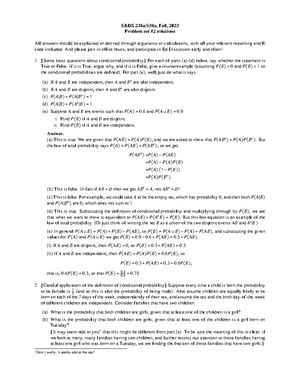 Pset #4 Solutions - Pset #4 - S&DS 238a/538a, Fall, 2023 Problem set #4 with solutions All - Studocu