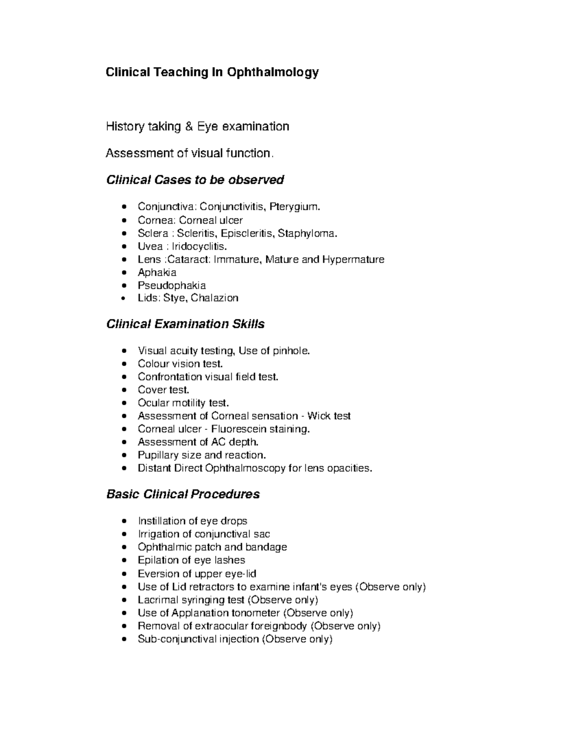 Clinical-I - Notes - Clinical Teaching In Ophthalmology History taking ...