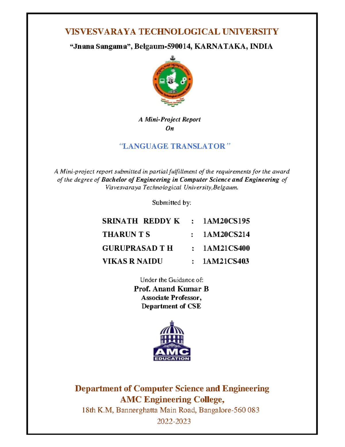 Final Report - VISVESVARAYA TECHNOLOGICAL UNIVERSITY “Jnana Sangama ...