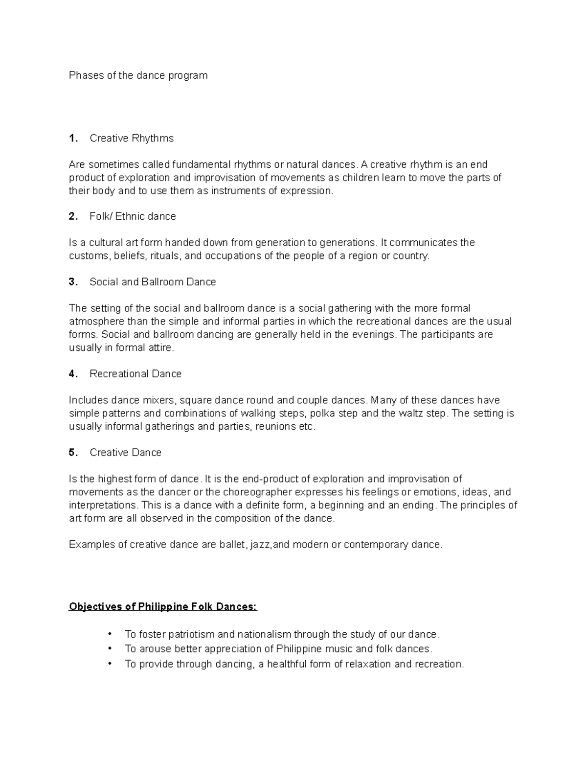 Pathfit 3 Lesson - Phases of the dance program 1. Creative Rhythms Are ...