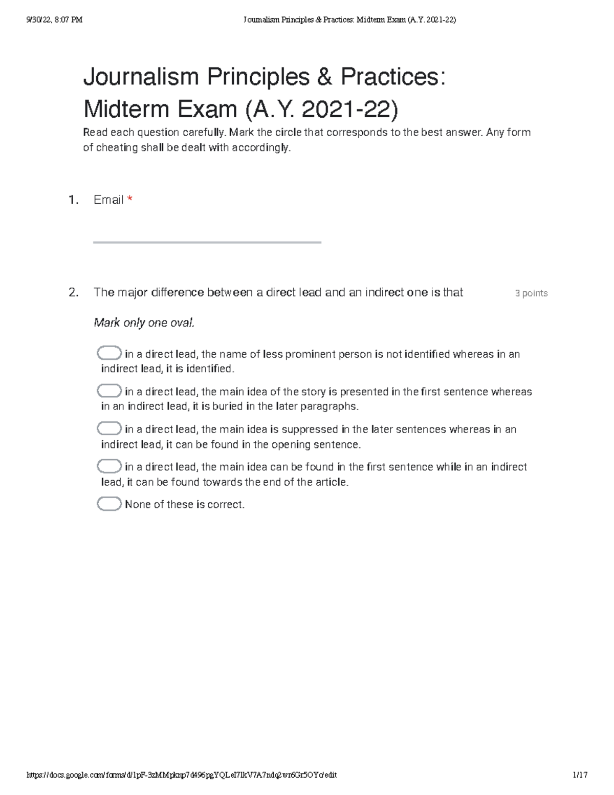 Journalism-Principles-Practices -Midterm-Exam-A - 1. Email * 2. 3 ...